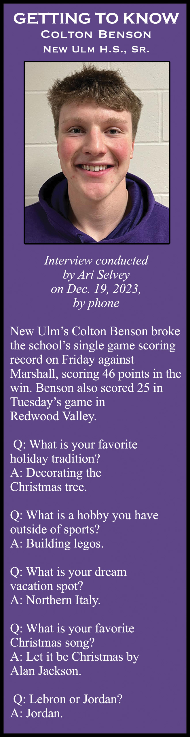 Getting to know Colton Benson | News, Sports, Jobs - The Journal